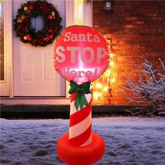 Holiday | 4ft Christmas Inflatables Decorations Santa Stop Here Sign ...